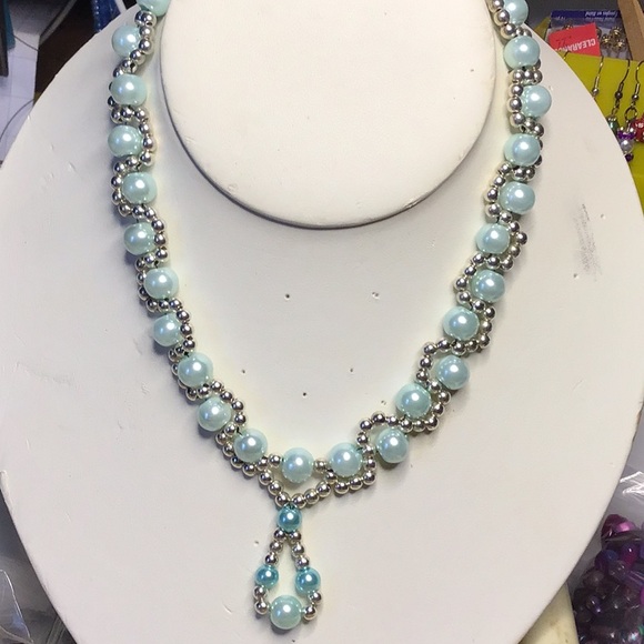unbranded | Jewelry | Necklacelight Blue Faux Pearls Small Silver Round ...